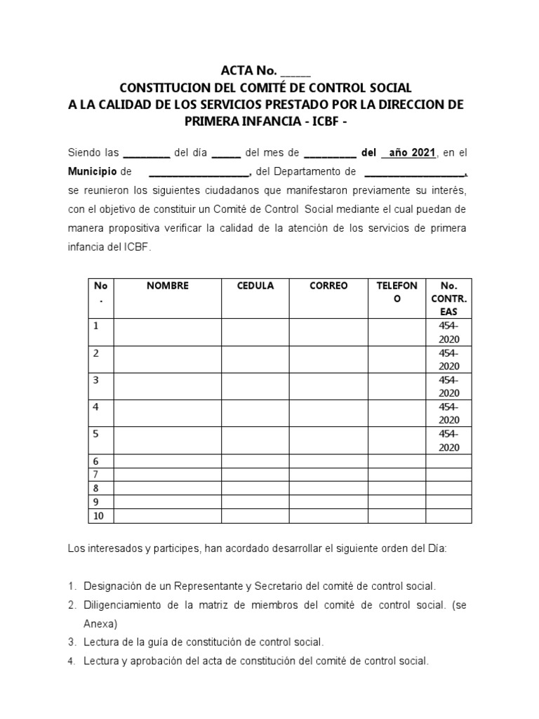 Anexo 3. Formato de Acta Conformación Del Comité de Control Social | PDF