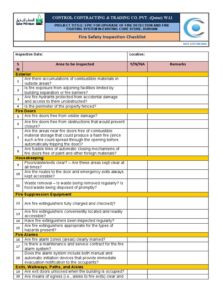 14 - Fire Safety and Inspection Checklist | PDF | Fires | Firefighting