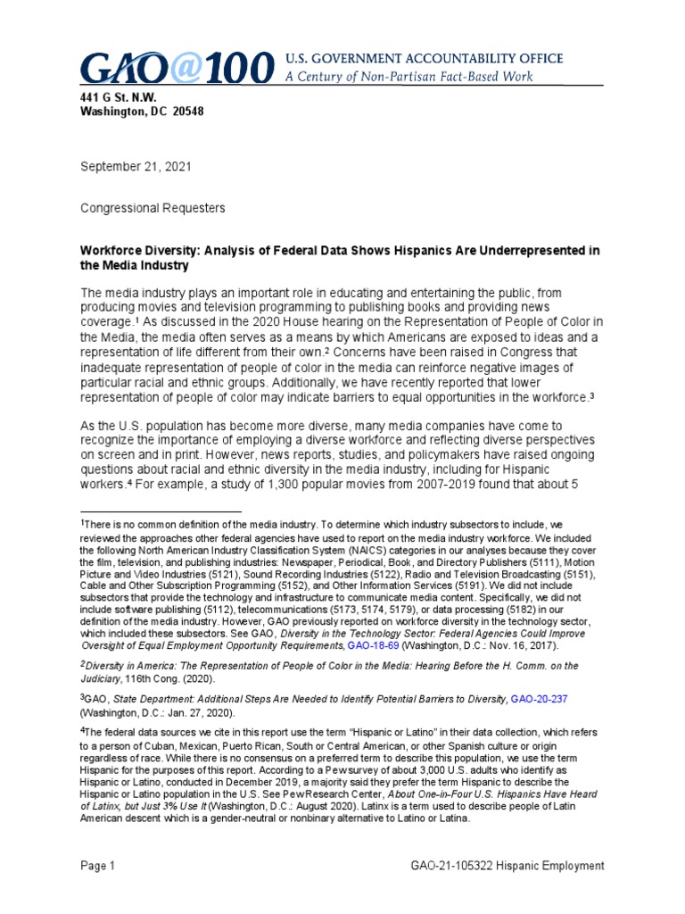 Workforce Diversity: Analysis of Federal Data Shows Hispanics Are ...