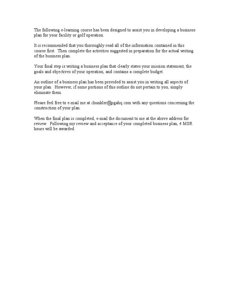 Golf Business Plan Template | PDF | Balance Sheet | Marketing