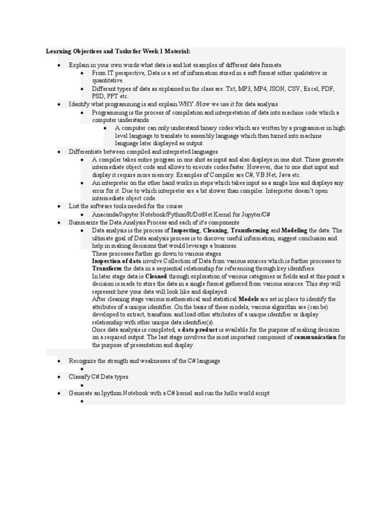 Learning Objectives and Tasks - BDAT - Data Programming | PDF | Source Code | Compiler