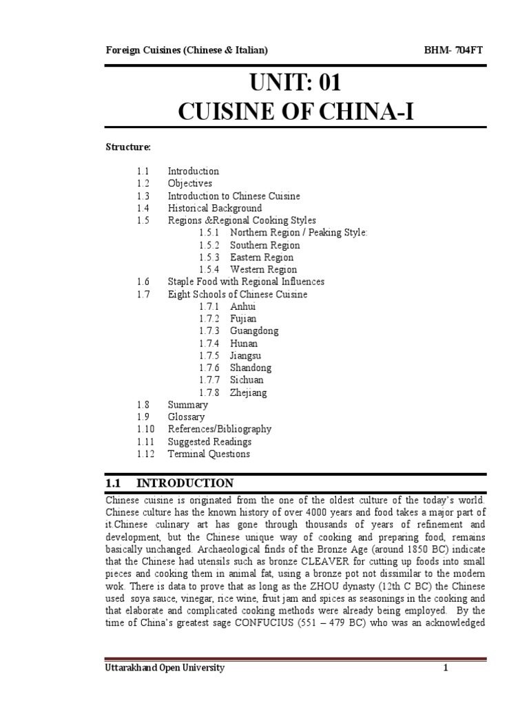UNIT: 01 Cuisine of China-I | PDF | Chinese Cuisine | Cantonese Cuisine