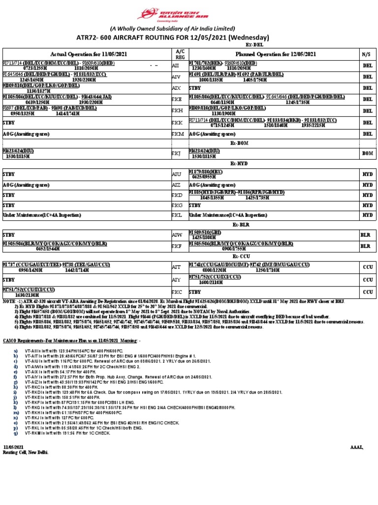 Alliance Air Routing For 12-05-2021 | PDF | Aviation
