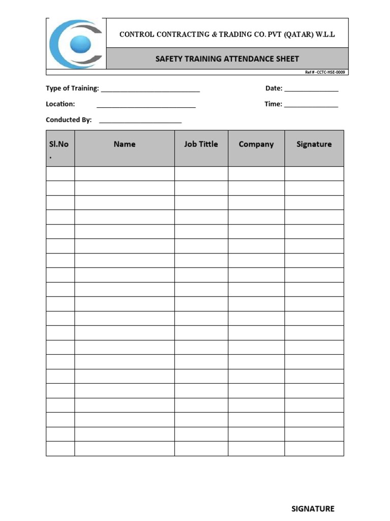 09-Safety Training Attendance Sheet | PDF