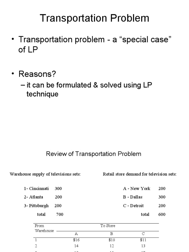 Transportation Problem: - Transportation Problem - A "Special Case" of ...