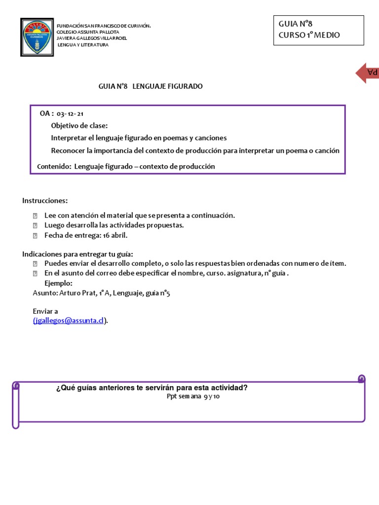 Guía de Lenguaje Figurado 1° Medio | PDF | Poesía
