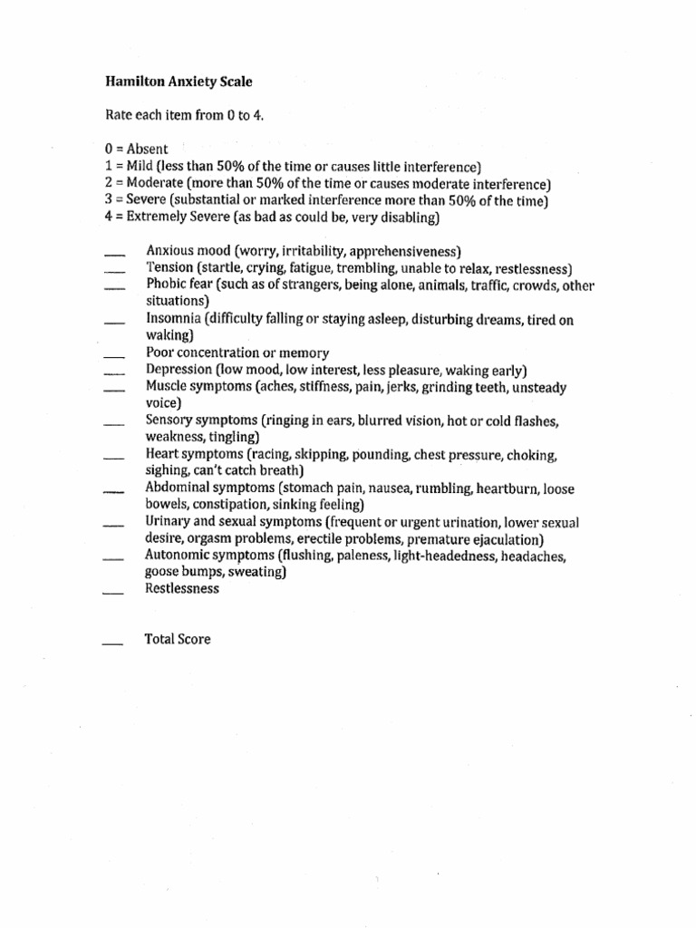 Hamilton Anxiety Scale | PDF