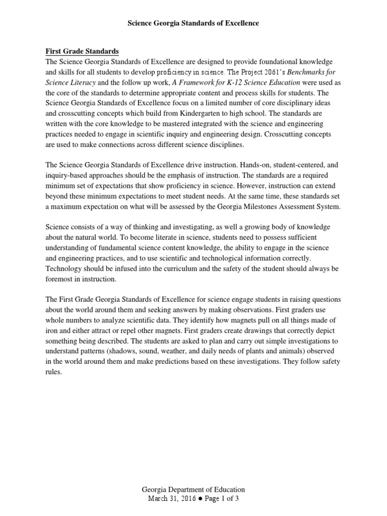 First Grade Science Standards GA | PDF | Science | Cognition