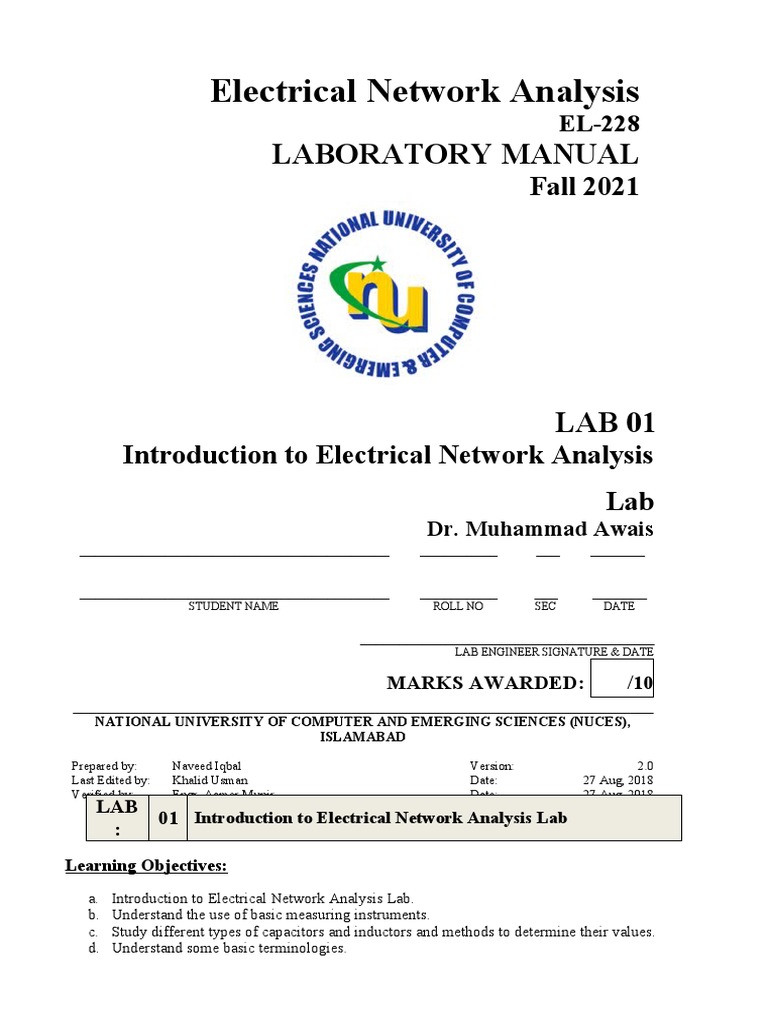 Electrical Network Analysis Lab Guide | PDF | Capacitor | Inductor