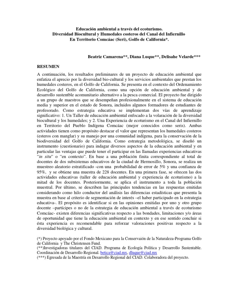Educación Ambiental y Ecoturismo Comcáac | PDF | Biodiversidad ...