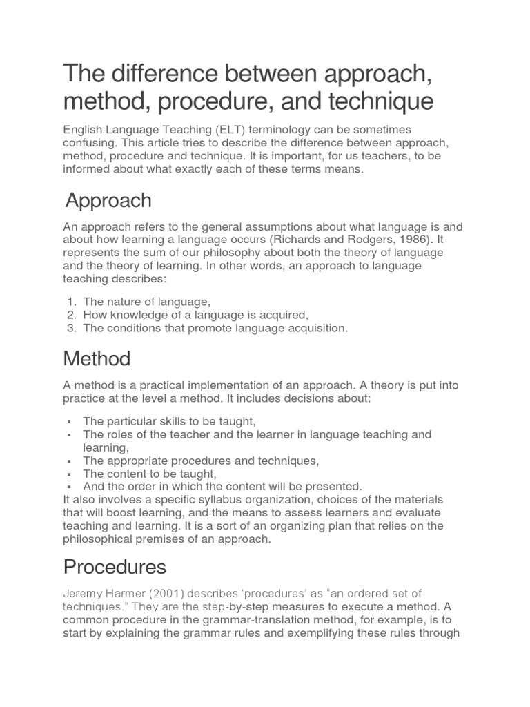 1.approach, Method, Procedure and Technique | PDF | Language Education ...