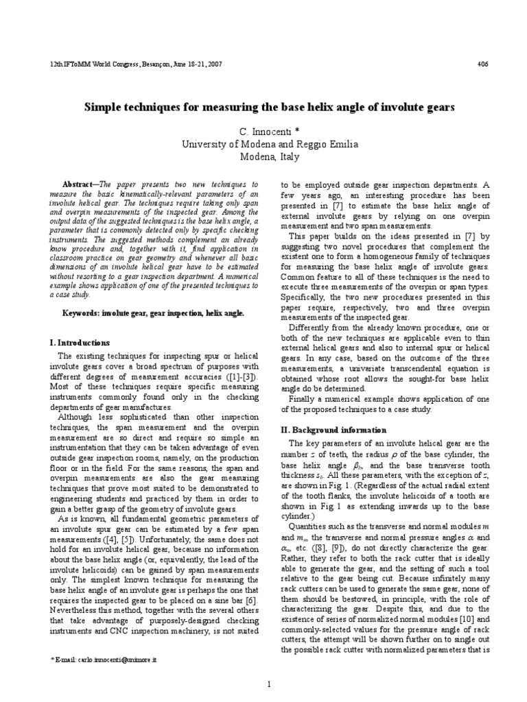 Measuring Helix Angle of Gears | PDF | Gear | Equations