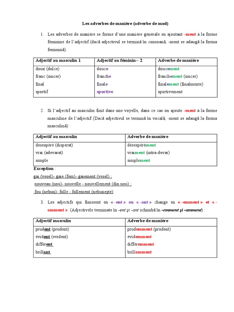 Les Adverbes de Manière | PDF | Unités sémantiques | Syntaxe
