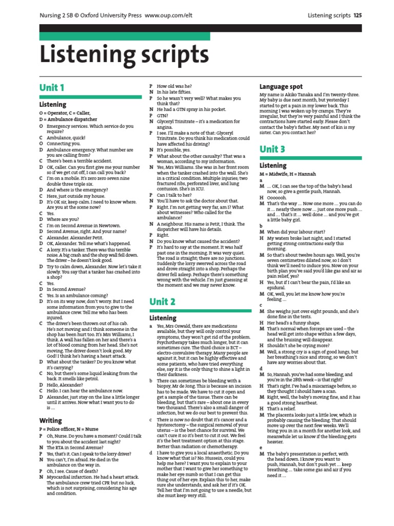 Listening Scripts: Unit 1 | PDF | Heart | Myocardial Infarction