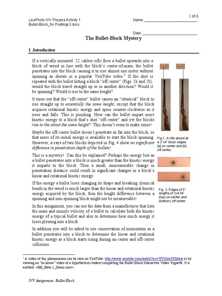 Bullet-Block Assignment | PDF | Kinetic Energy | Momentum