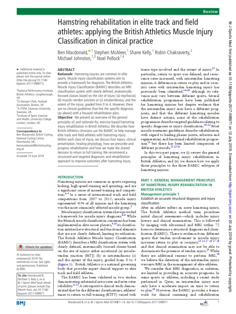Hamstring Rehabilitation in Elite Track and Field | PDF | Strength ...