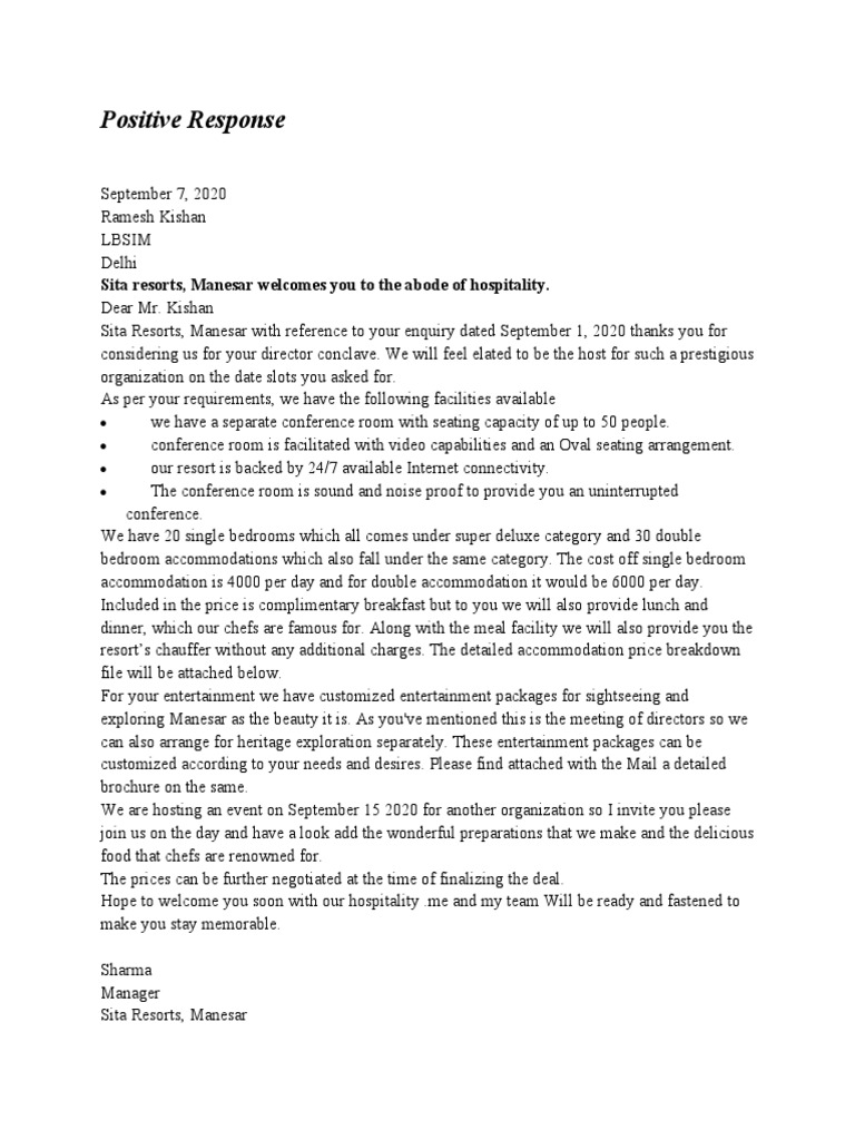 Positive Response - Business Letter | PDF | Law