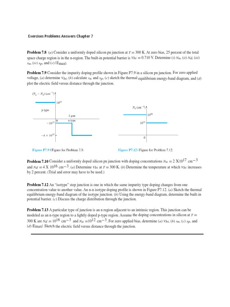 Exercises Problems Answers Chapter 7: Problem 7.8 | PDF | P–N Junction | Doping (Semiconductor)