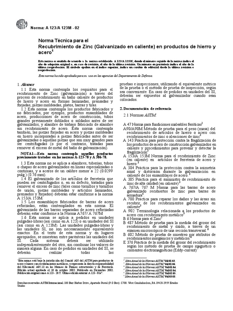 Astm 123 | PDF | Acero | Revestimiento