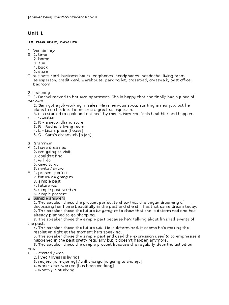 SURPASS 4 Student Book Answer Key | PDF | Dyslexia | The Lord Of The Rings