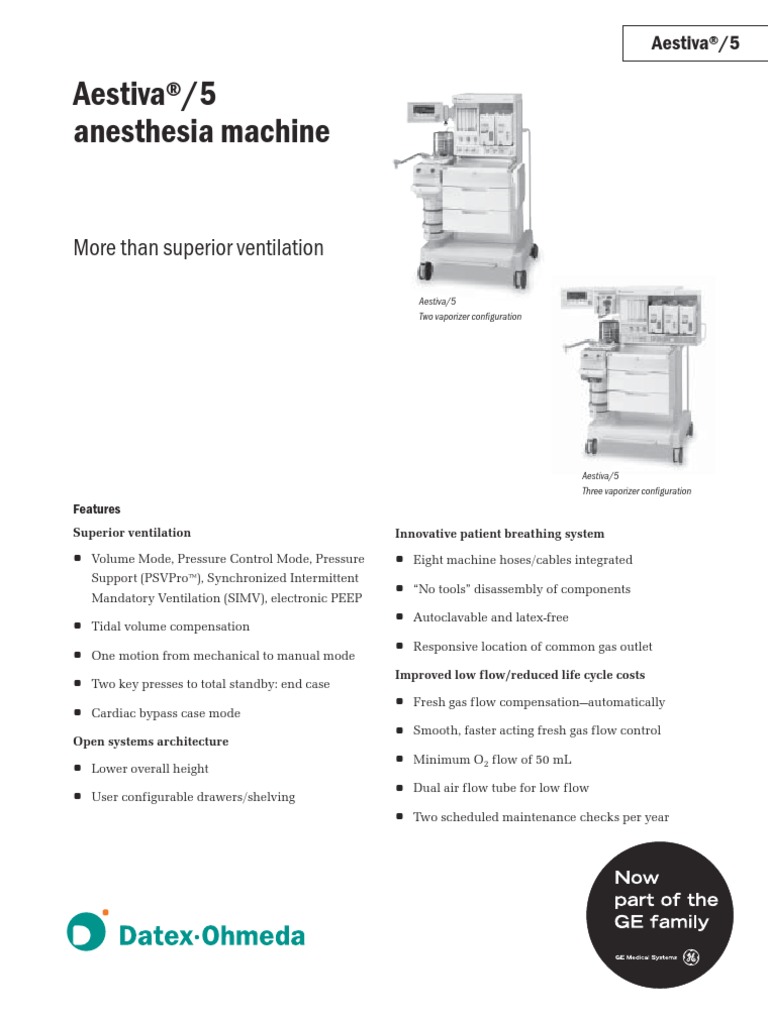 Aestiva /5 Anesthesia Machine: More Than Superior Ventilation | PDF ...