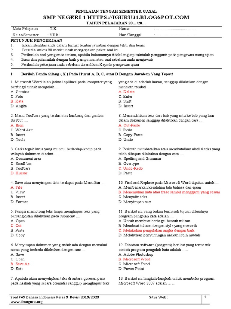 Soal Pts Tik Kelas 8 | PDF