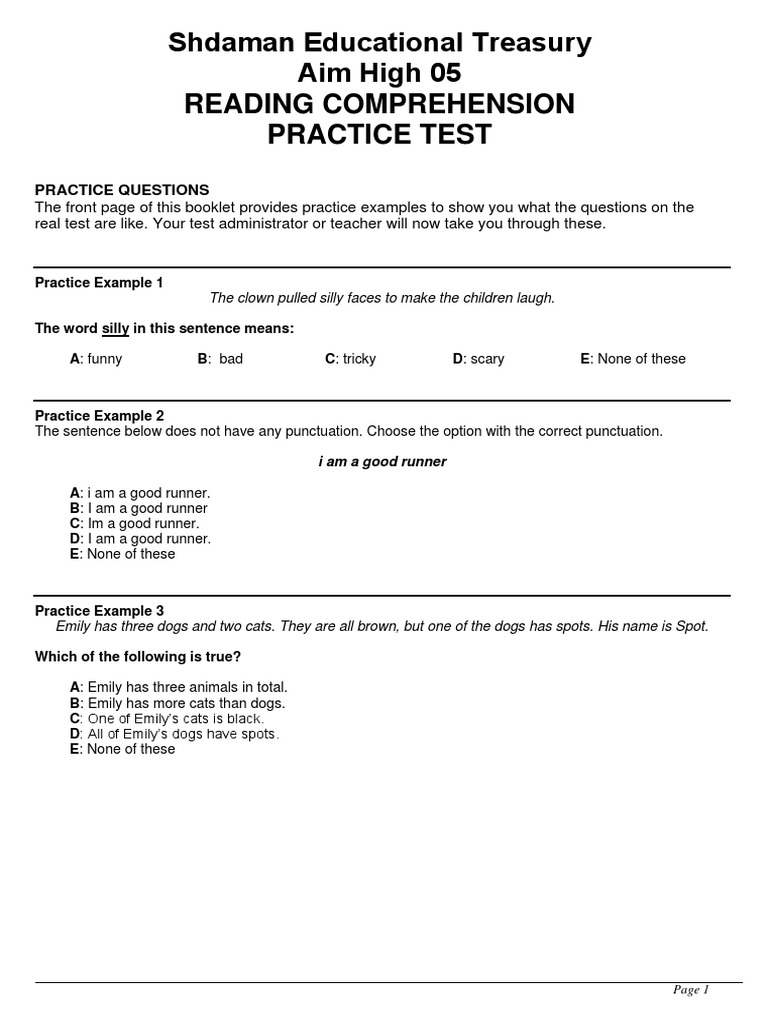 Shdaman Educational Treasury Aim High 05 Reading Comprehension Practice ...