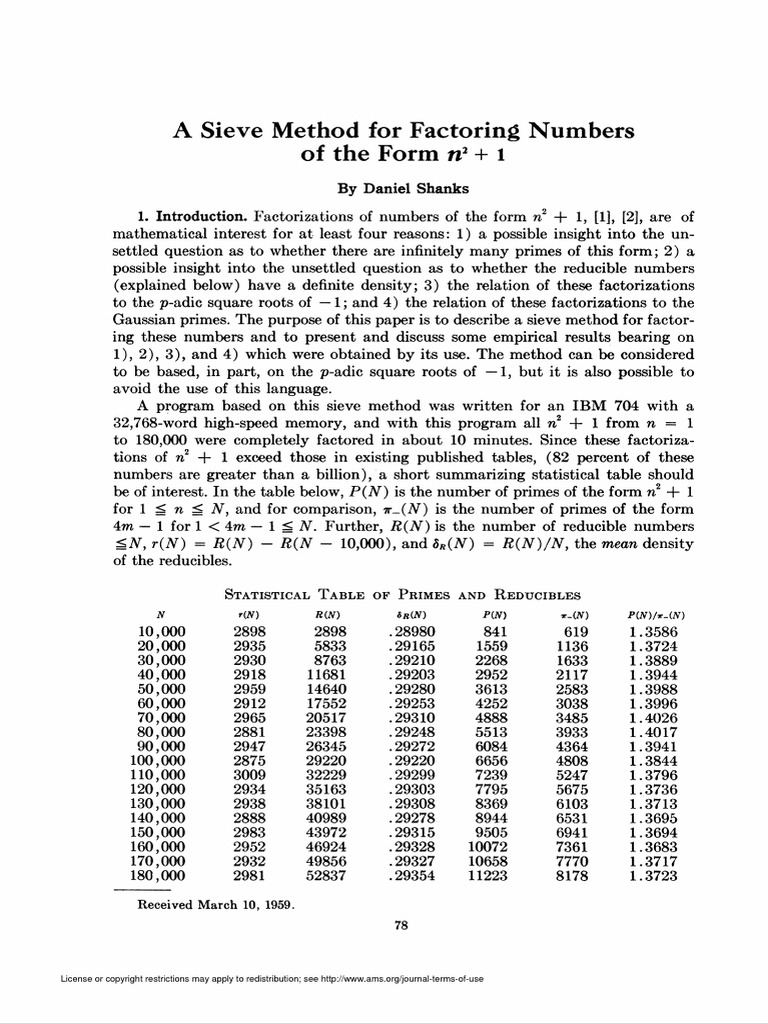 A Sieve Method For Factoring Numbers of The Form n2 + L | PDF | Prime ...