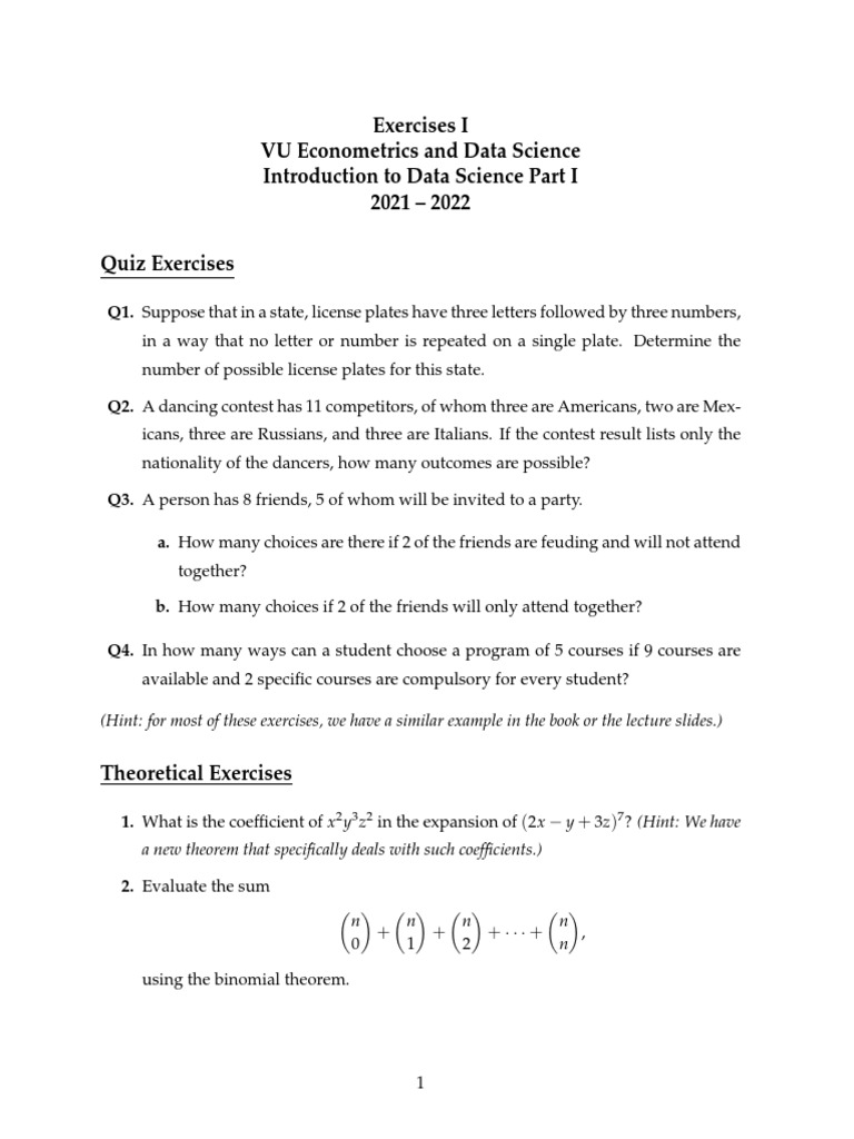 Exercises I VU Econometrics and Data Science Introduction To Data Science Part I 2021 - 2022 ...