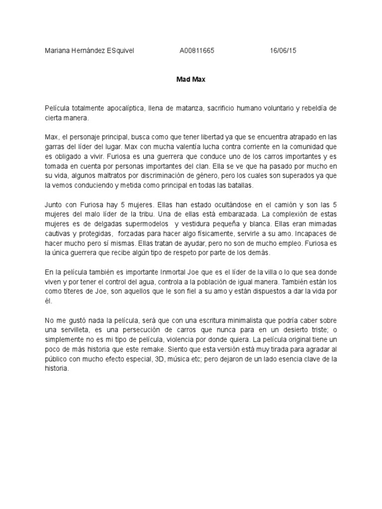 Mad Max Resumen | PDF