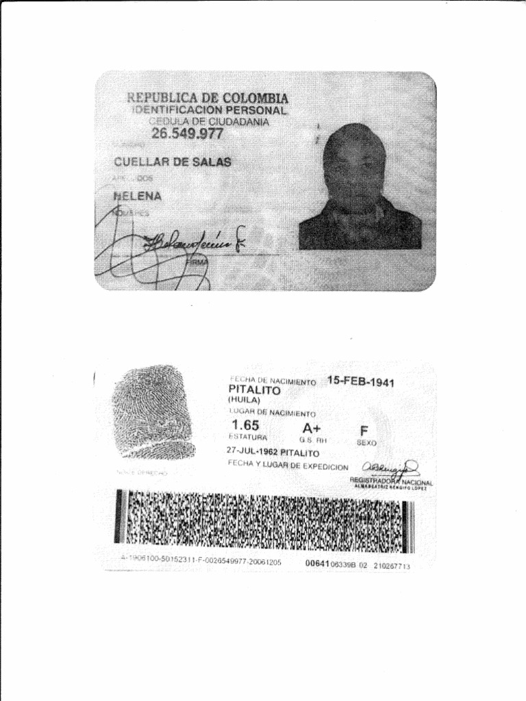 Cedula Helena Cuellar de Salas | PDF