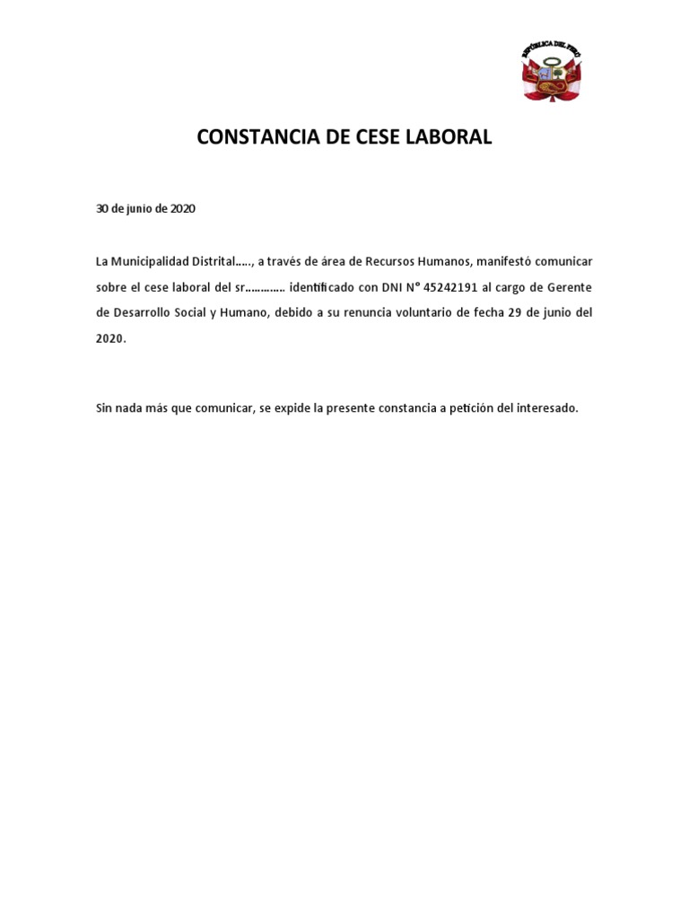Constancia de Cese Laboral | PDF