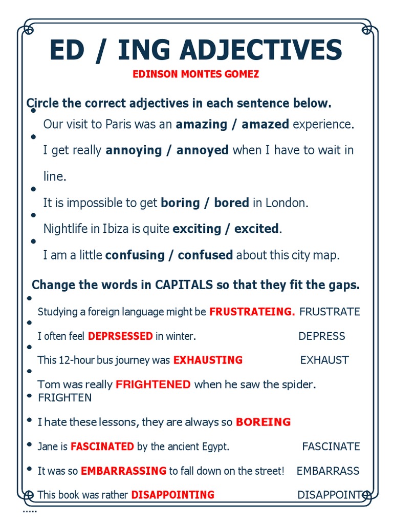 Ed Ing Adjectives Worksheet | PDF | General Fiction
