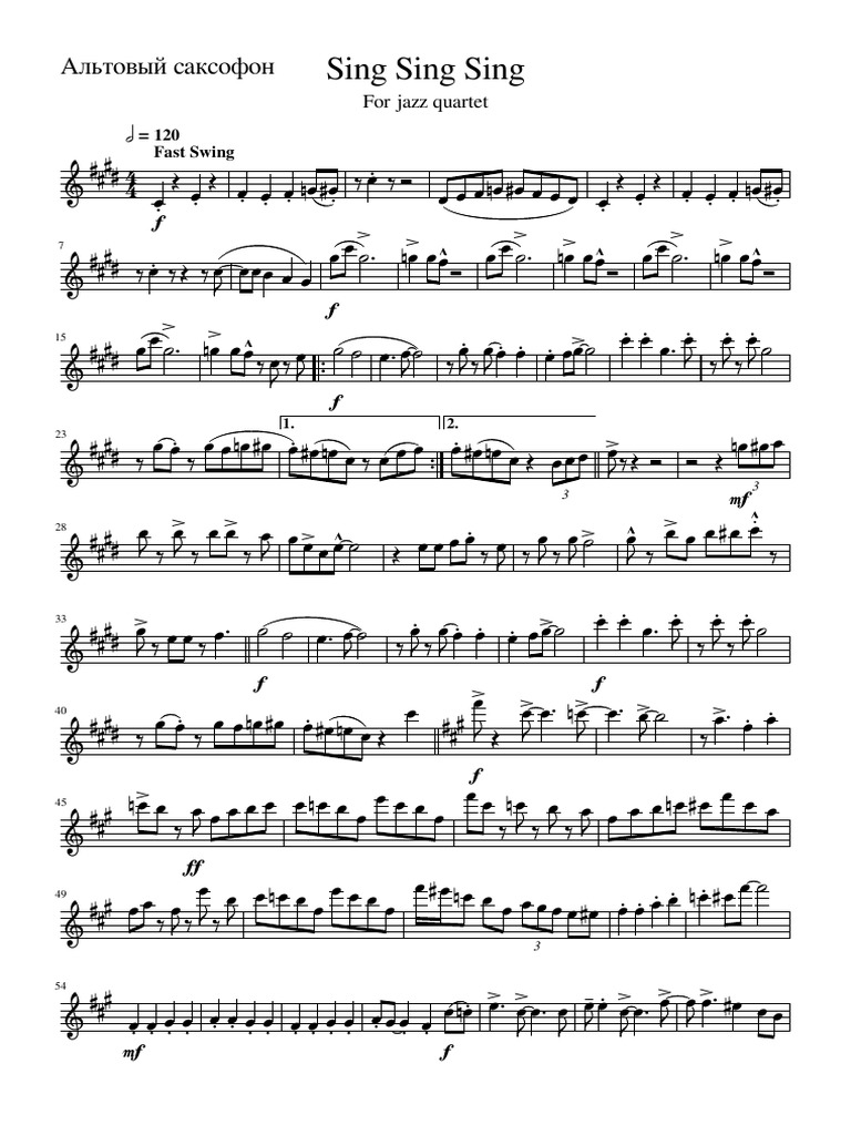Sing Sing Sing Saxophone Sheet Music | PDF | Jazz