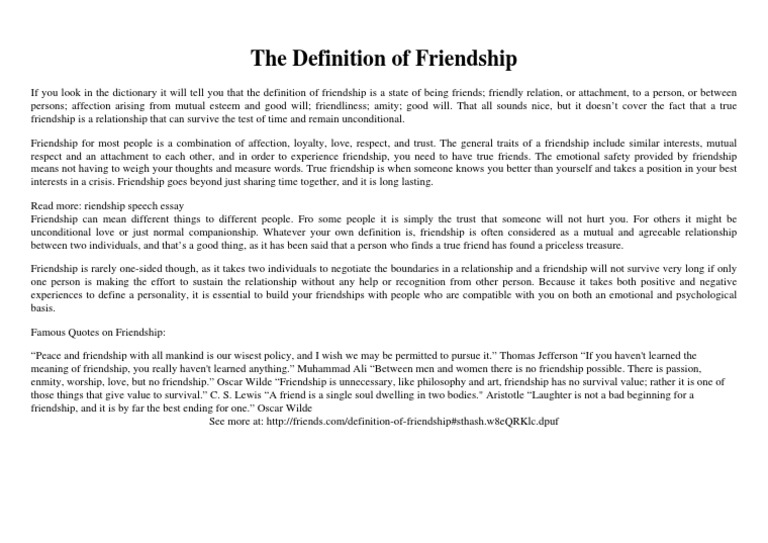 The Definition of Friendship | PDF | Friendship | Love