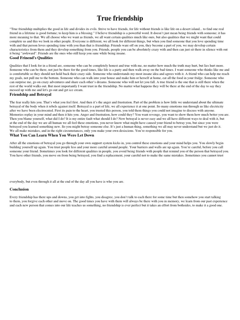 True Friendship: Good Frinend's Qualities | PDF | Anger | Friendship