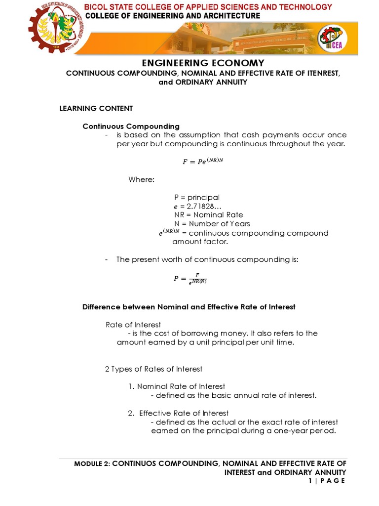 Topic 2-Continuous Compounding, Nominal and Effective Rate of Itenrest ...
