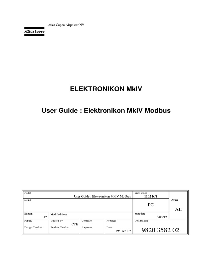 ATLAS COPCO MODBUS User Guide MkIV Modbus Edition 12 | PDF | Computer ...