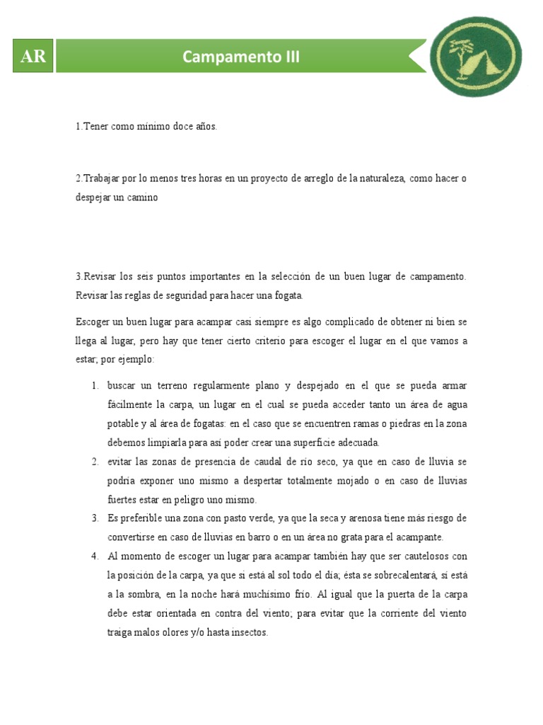 Especialidad Campamento III | PDF | Agua | Tienda