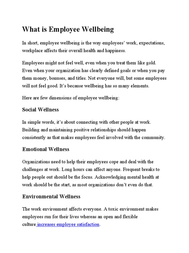 What Is Employee Wellbeing: Social Wellness | PDF