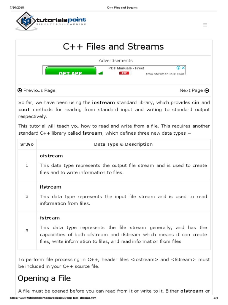 C++ Files and Streams | PDF | C++ | Computer File