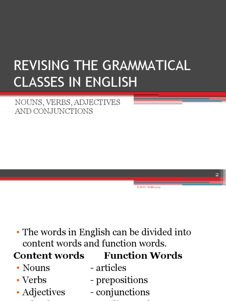 Revising The Grammatical Classes in English: Nouns, Verbs, Adjectives ...