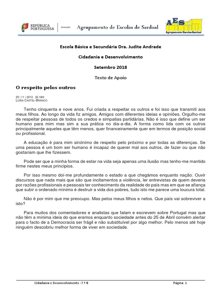 Texto Sobre o Respeito Mútuo | PDF