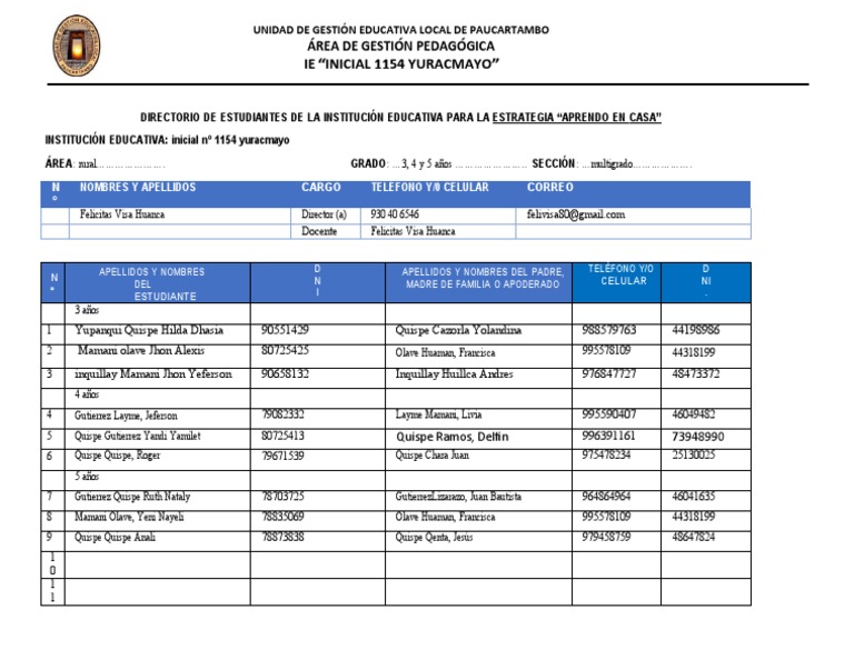 Directorio Actualizado de Estudiantes Ppff. 1154 | PDF