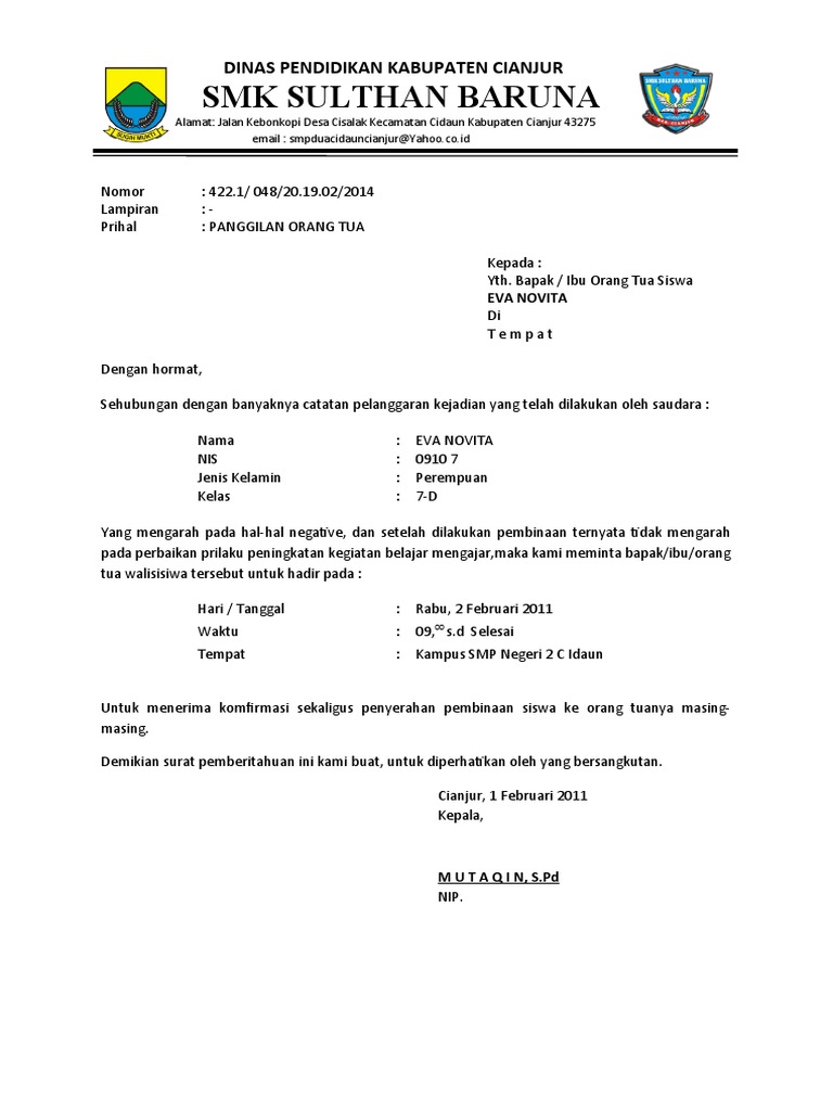 Surat Drop Out Siswa | PDF