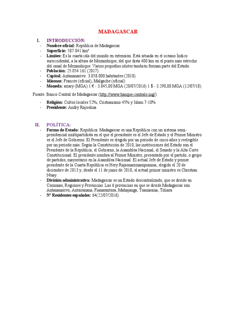 Datos Clave de Madagascar | PDF
