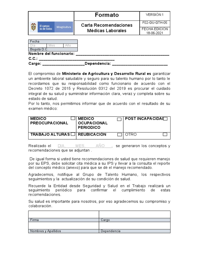 Formato Carta Reco Medi Laborales | PDF