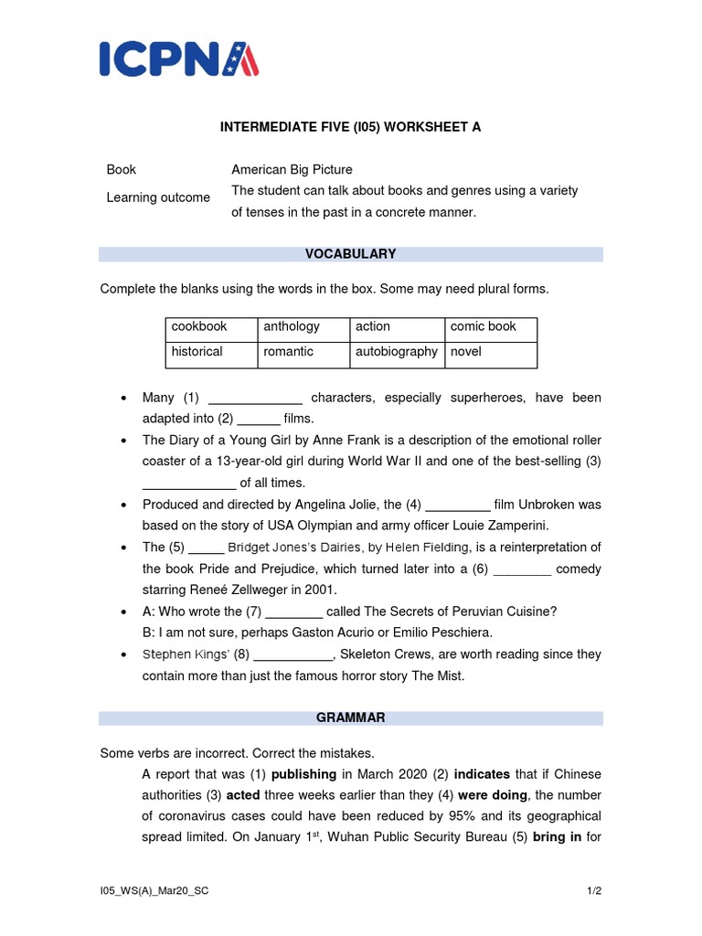 Intermediate Five (I05) Worksheet A | PDF | Linguistics