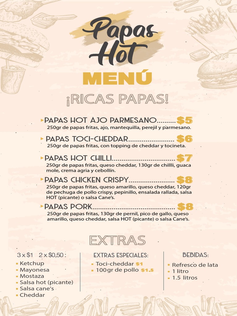 Menu Papa Shot | PDF | Alimentos | Cocina europea