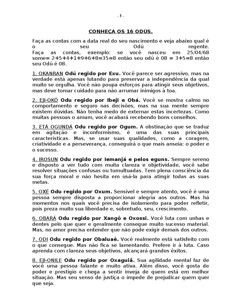 Conhecendo Os 16 Odus | Descargar gratis PDF | Humano | Religião e crença